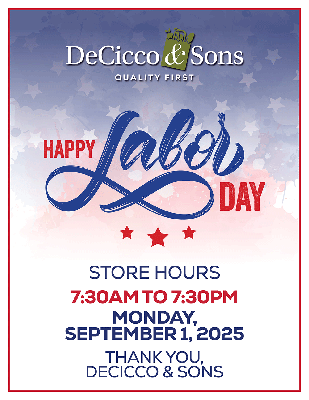 Labor Day Hours | DeCicco & Sons